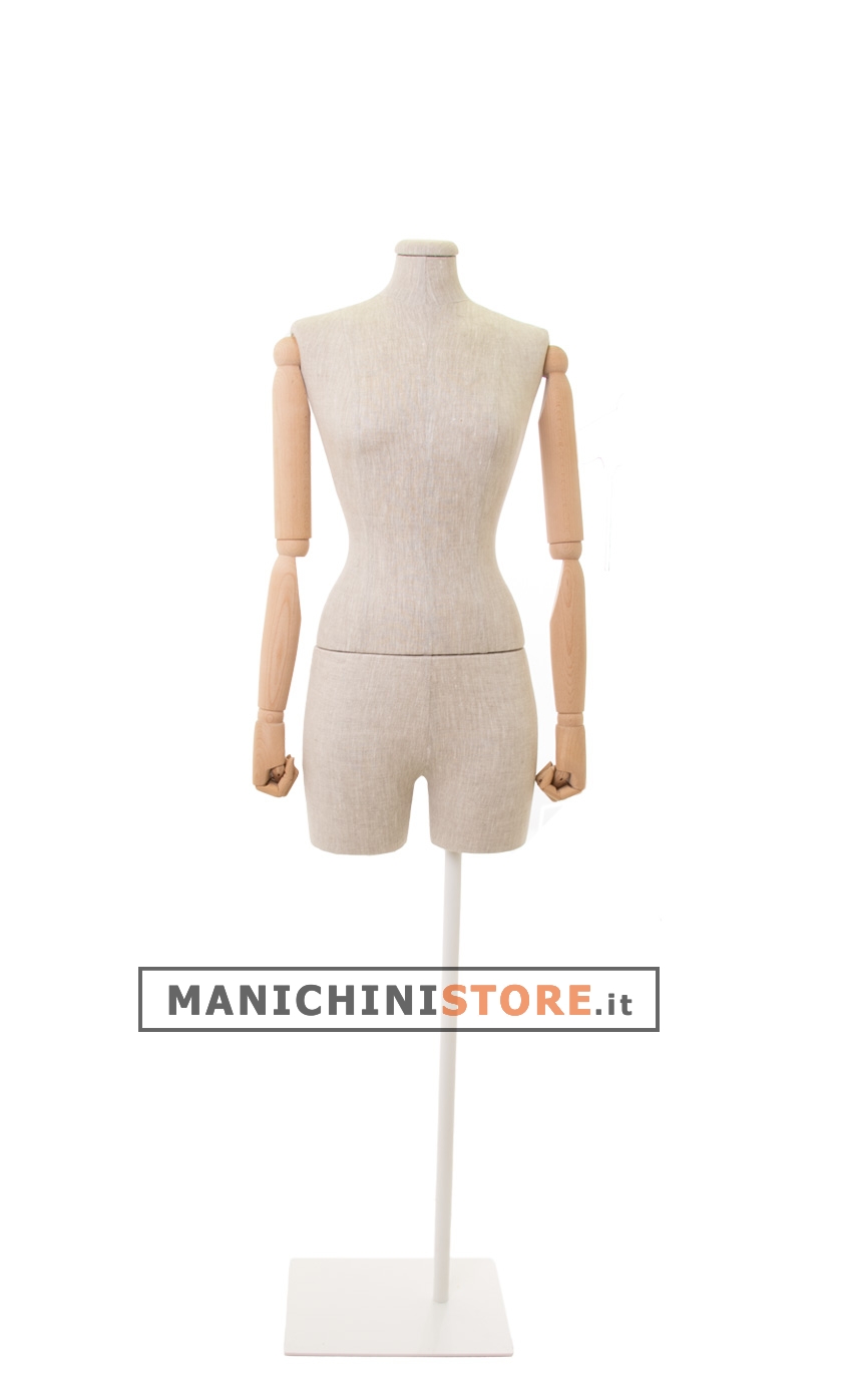 Linen female bust with wooden arms and half leg | Manichini Store