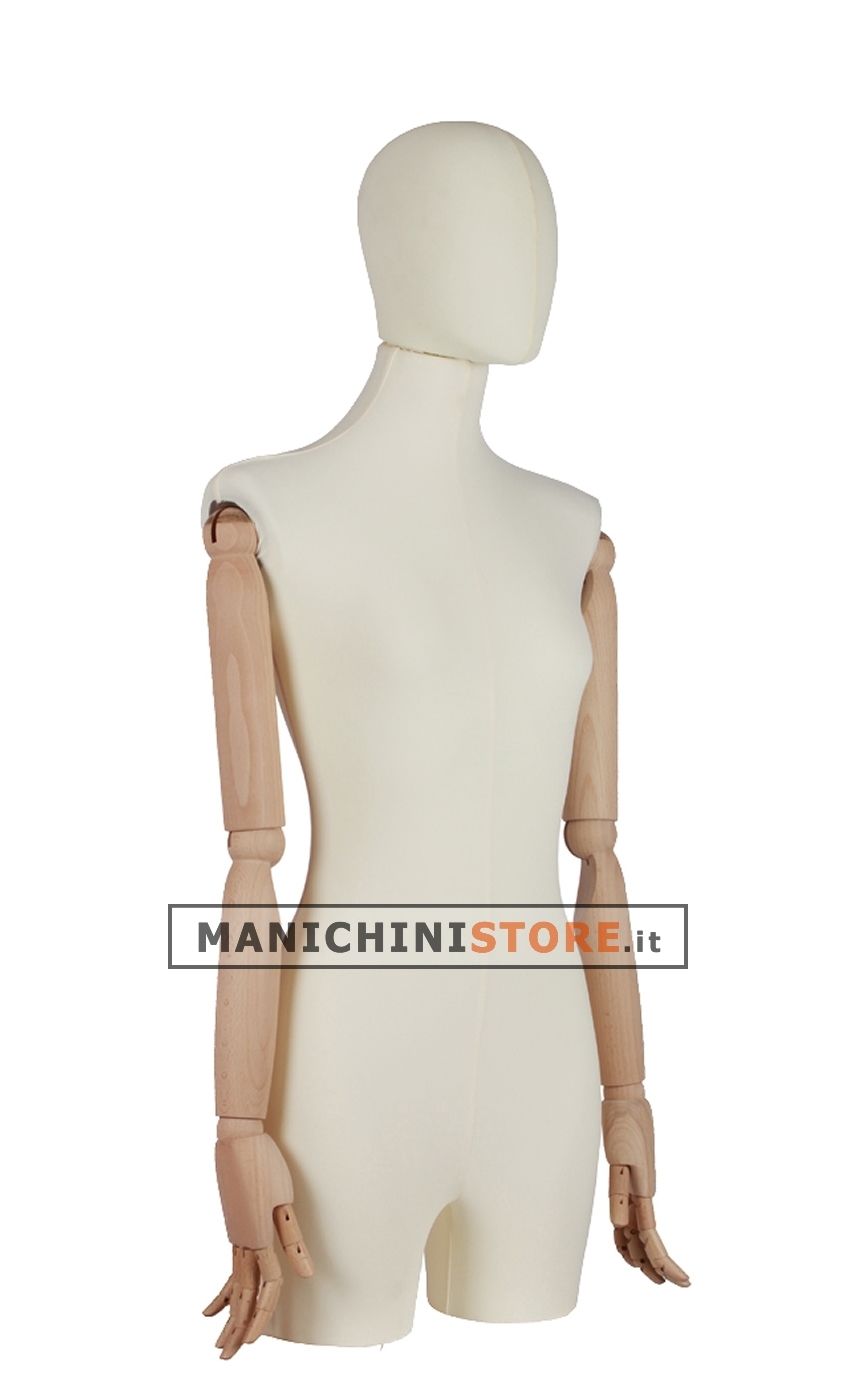 Female torso bust in lycra with wooden arms | Manichini Store