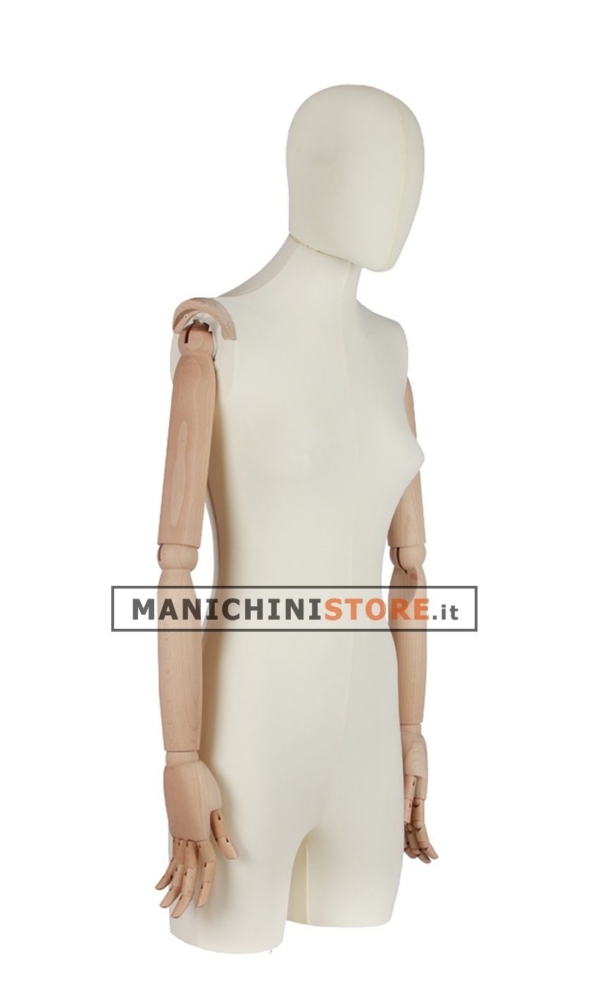Female bust in lycra with wooden arms and shoulder straps | Manichini Store