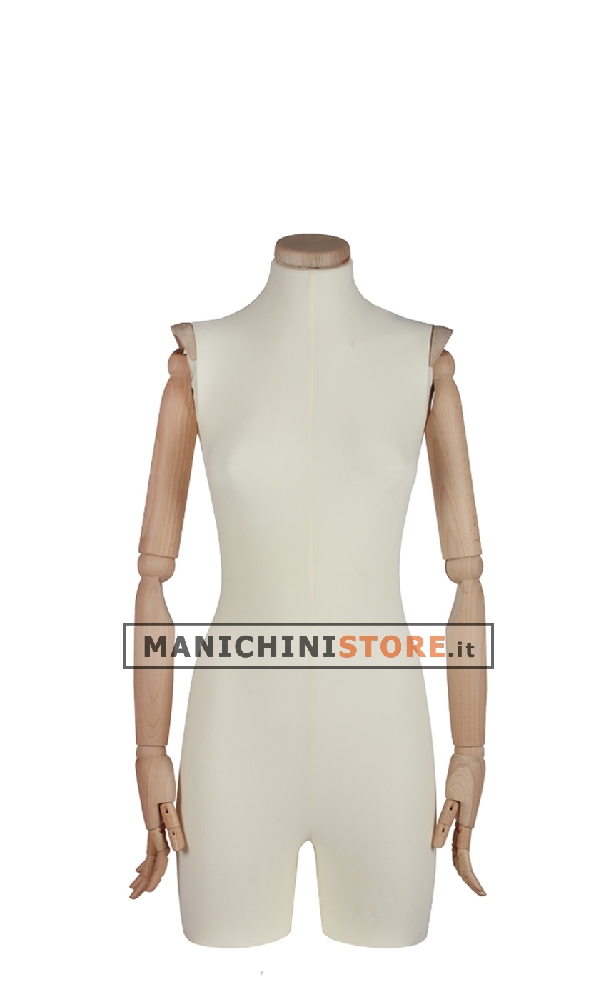 Female bust in lycra with wooden arms and shoulder straps | Manichini Store