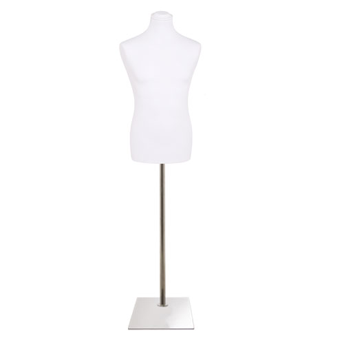 Male bust in white fabric with rectangular chrome base | Manichini Store