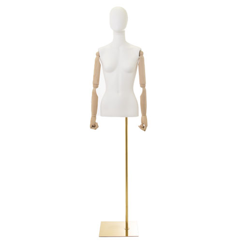 Female bust with wooden arms and rectangular golden base | Manichini Store