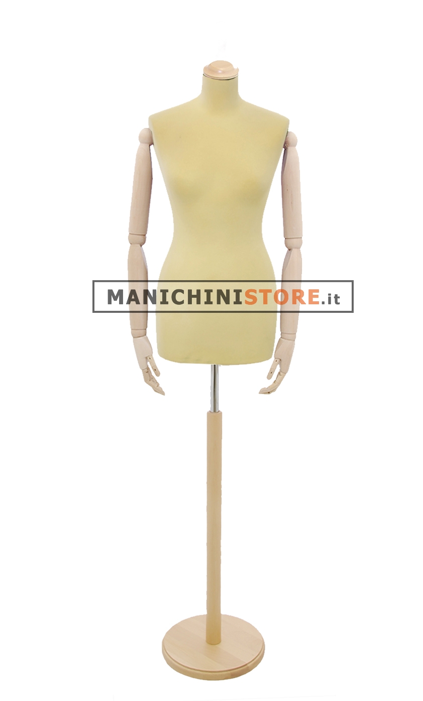 Female tailor bust in yellow velvet with arms and ash tree base ...