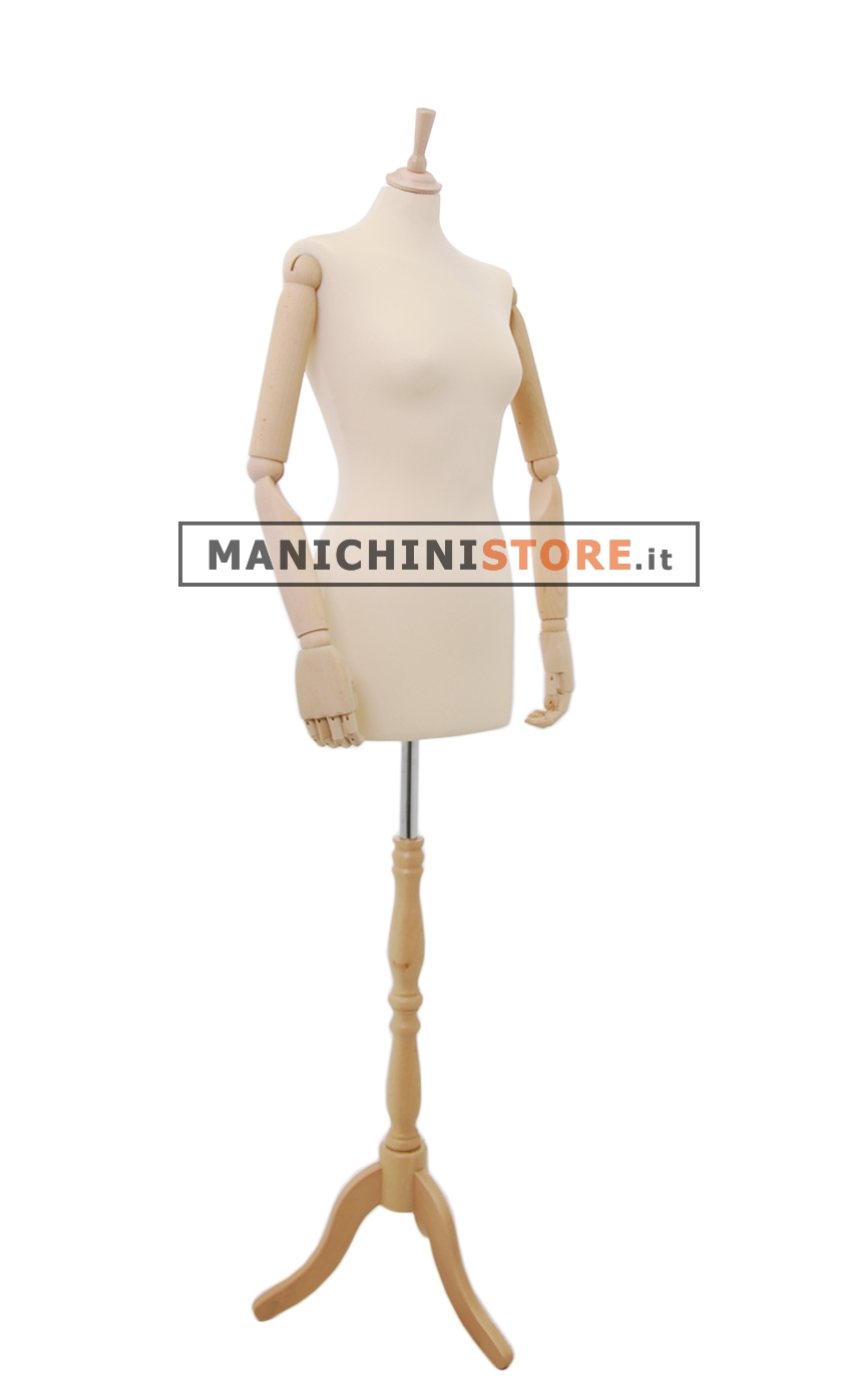 Female bust in ivory fabric with wooden arms without head | Manichini Store
