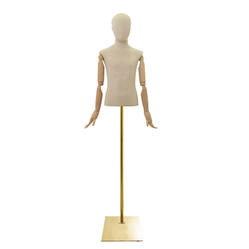 6-8 years old linen child bust with head, wooden arms and golden base ...