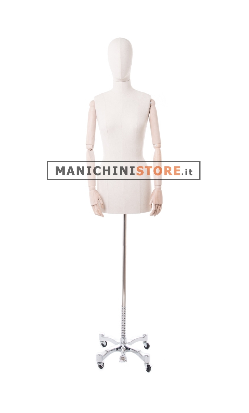 Female bust in fabric with wooden arms and chromed base | Manichini Store